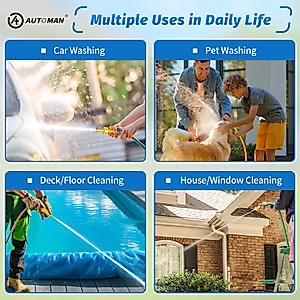 AUTOMAN Brass Hose Nozzle - High Pressure Jet Nozzle 4 Count (2 Set), Heavy Duty Water Hose Sprayer Sweeper with Hose Shutoff Valve, 3/4” GHT Nozzles for Garden Hose, Car Wash, Extra 10 Rubber Washers