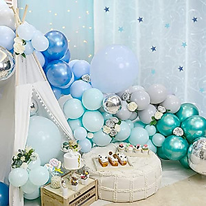 151pcs Blue Balloon Garland Kit with Silver Orbz Balloon Different Size Metallic Blue Light Gray Double Stuffed Balloon Arch for Boy Baby Shower Winter Wonderland Frozen Birthday Party Decorations
