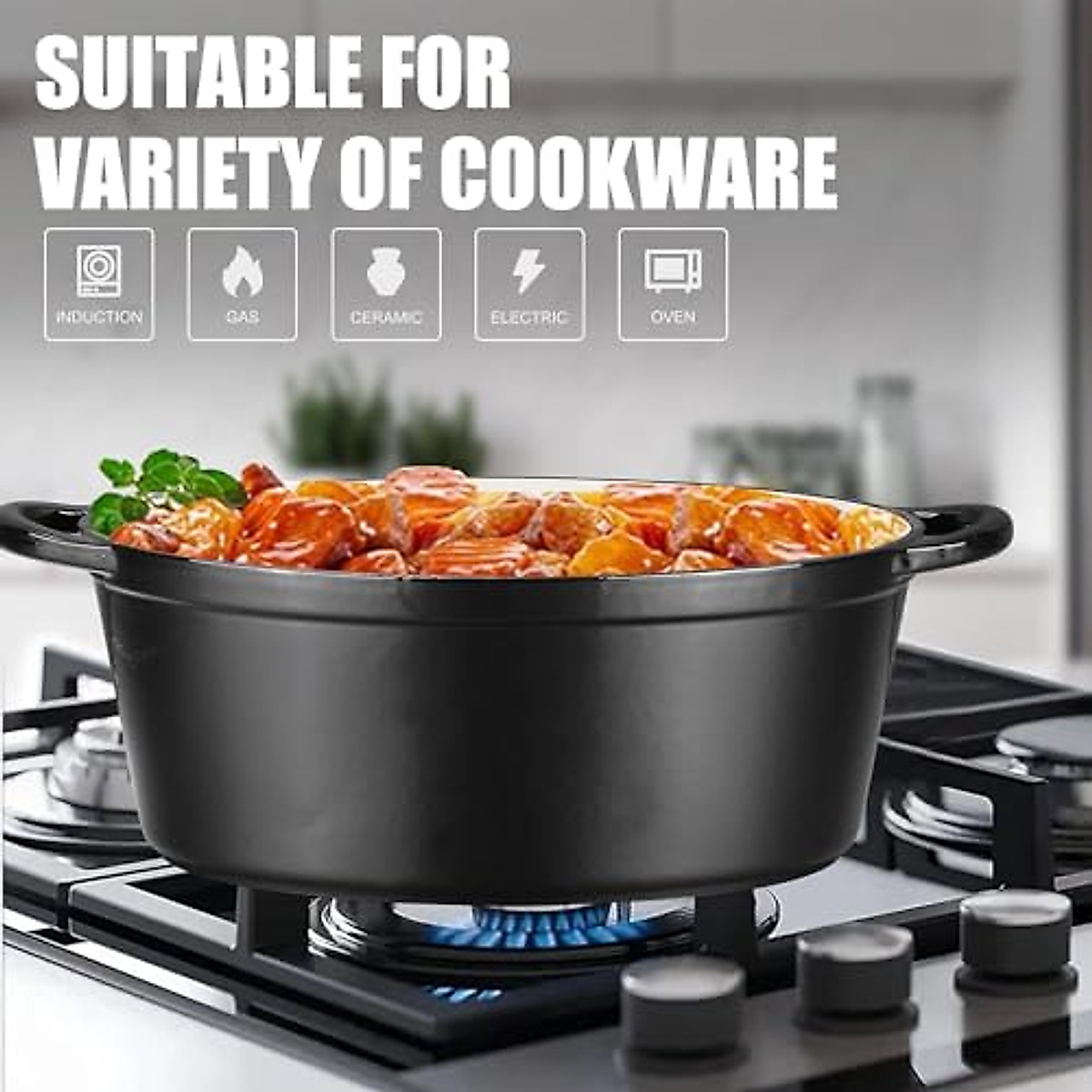 Enameled Cast Iron Oval Dutch Oven, 7 qt Oval Dutch Oven Pot with Lid and Dual Handles for Braising, for Braising, Broiling, Bread Baking, Frying, Black