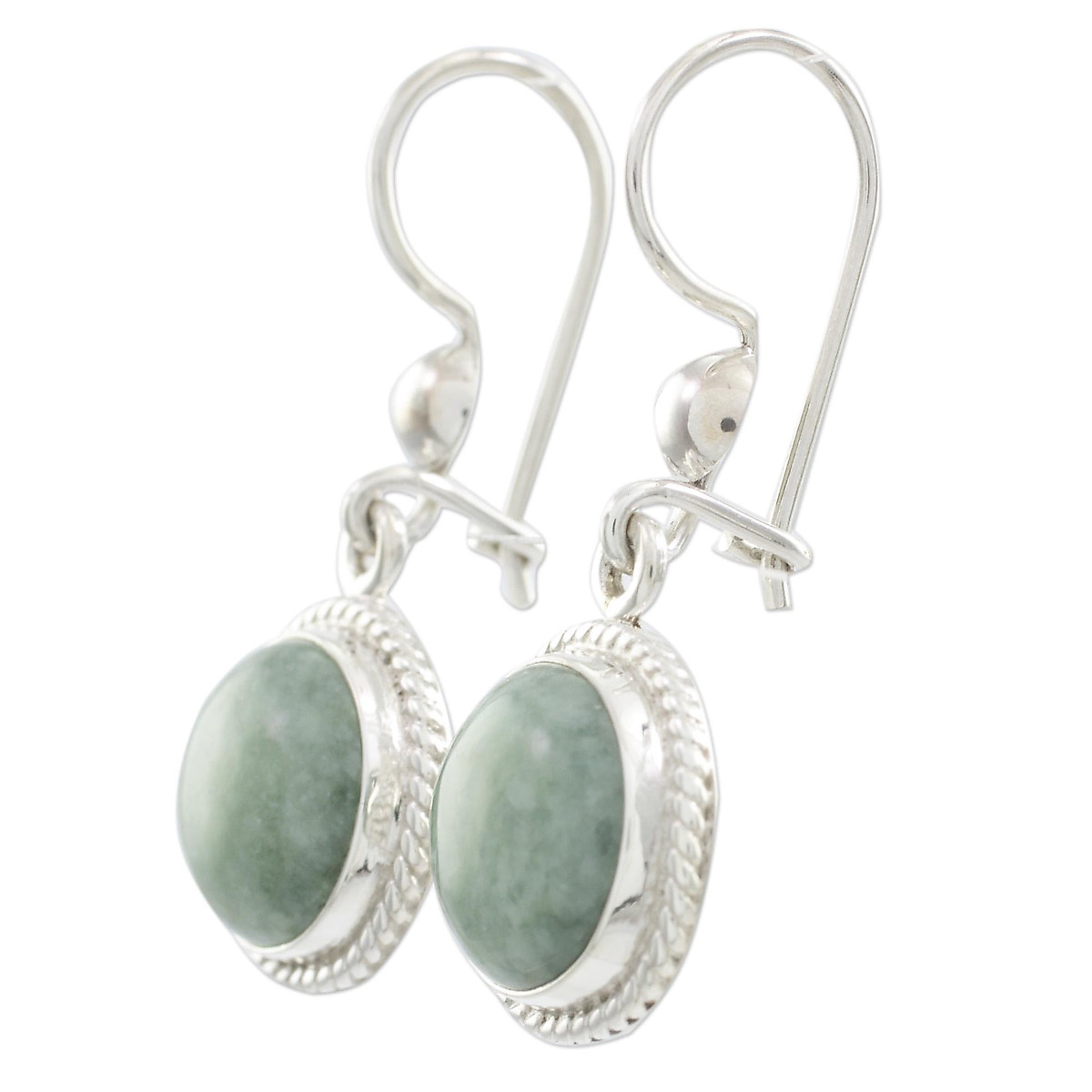 NOVICA Artisan Handcrafted Jade Dangle Earrings | Natural Stone Earrings | Sterling Silver Green Earrings | Wire Dangle Earrings | Shamrock Earrings For Women | Mexican Jade Earrings