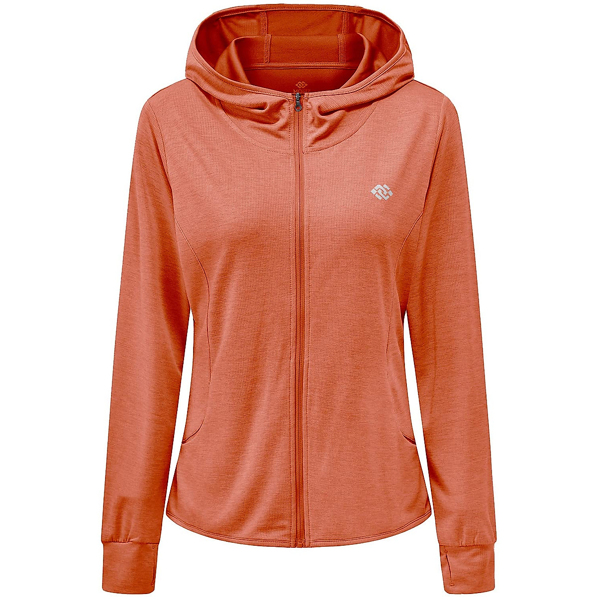 MoFiz Horse Riding Shirts for Women Long Sleeve UV Protection Hoodie Zip-up Biking Shirt Orange S