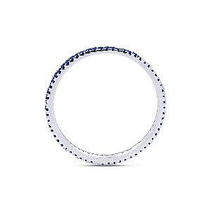 Jewel Zone US Simulated Blue Sapphire Eternity Stackable Wedding Ring in 14k White Gold Over Sterling Silver (1/5 Ct)