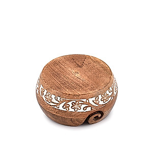 BHAVATU Yarn Storage Mango Wood Yarn Bowl for Crocheting | Crochet/Knitting Yarn Bowls Best Gift from Craft Supplies (6" x 6"x 3")