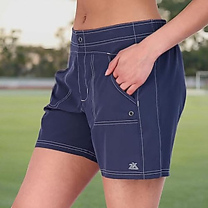 ZeroXposur Womens Plus Size Swim Shorts 6 Inch Inseam - Hybrid Board Shorts for Women - Beach Shorts for Women with Brief Liner (Storm, 3X)