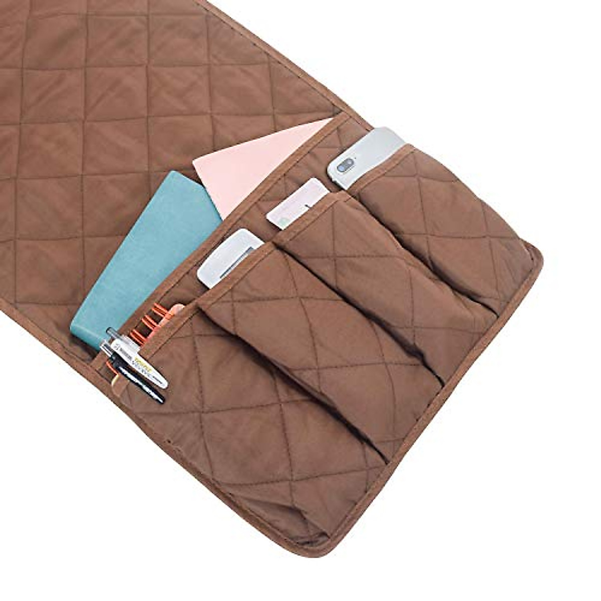MDSTOP 5 Pockets Remote Control Holder, Magazine Rack, Space Saver Organizer, Draped Over Sofa, Couch, Recliner Armrest(Coffee)