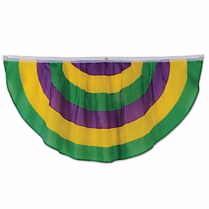 Beistle Mardi Gras Polyester Fabric Bunting Banner for Indoor/Outdoor Use Photo Backdrop Parade Float Decorations, 48" x 24", Green/Yellow/Purple