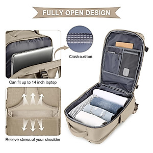 coowoz Large Travel Backpack For Women Men,Carry On Backpack Flight Approved,Hiking Backpack Waterproof Outdoor Rucksack Casual Daypack Fit 15.6 Inch Laptop Shoes Compartment (Khaki-L)