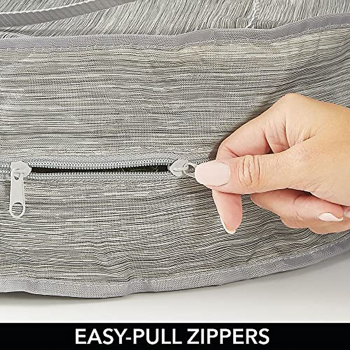 mDesign Round 19" Wreath Storage Container with Handles - Fabric Christmas Wreath Storage Bag and Protector - Garland Storage Bag Container - Holiday Decoration Organizer - 2 Pack, Striped Taupe/Tan