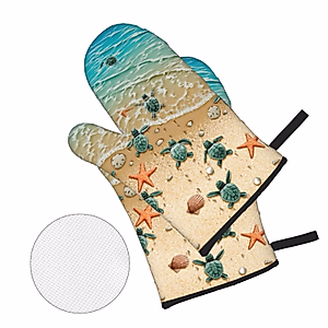 Turtle Oven Mitts and Pot Holders Heat Resistant 4 Pcs Sets Waterproof Non-Slip for BBQ Cooking Baking Grilling