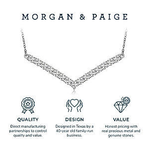 MORGAN & PAIGE Chevron Necklace - Genuine 925 Sterling Silver Necklace Chain With Suspended Cubic Zirconia V Bar Pendant - 16" With 2" Extender