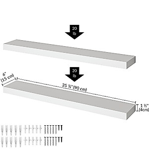 Ballucci Floating Shelves, 36" Wood Wall Shelf Set of 2, with Invisible Brackets for Bathroom, Living Room, Bedroom, Kitchen, Nursery, 6" Deep, White