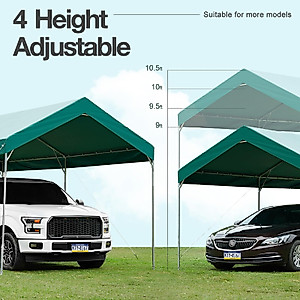 FINFREE 10 x 20 ft Heavy Duty Carport Car Canopy, Garage Shelter for Outdoor Party, Birthday, Garden, Boat, Adjustable Height from 9.5 ft to 11 ft,Green