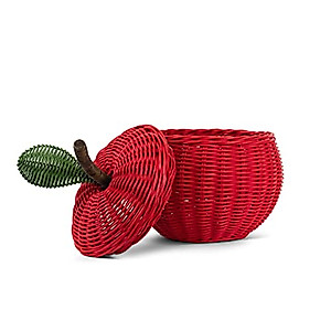 G6 COLLECTION Apple Rattan Storage Basket with Lid Decorative Bin Home Decor Hand Woven Shelf Organizer Cute Handmade Handcrafted Gift Art Decoration Artwork Wicker Apple (Large)