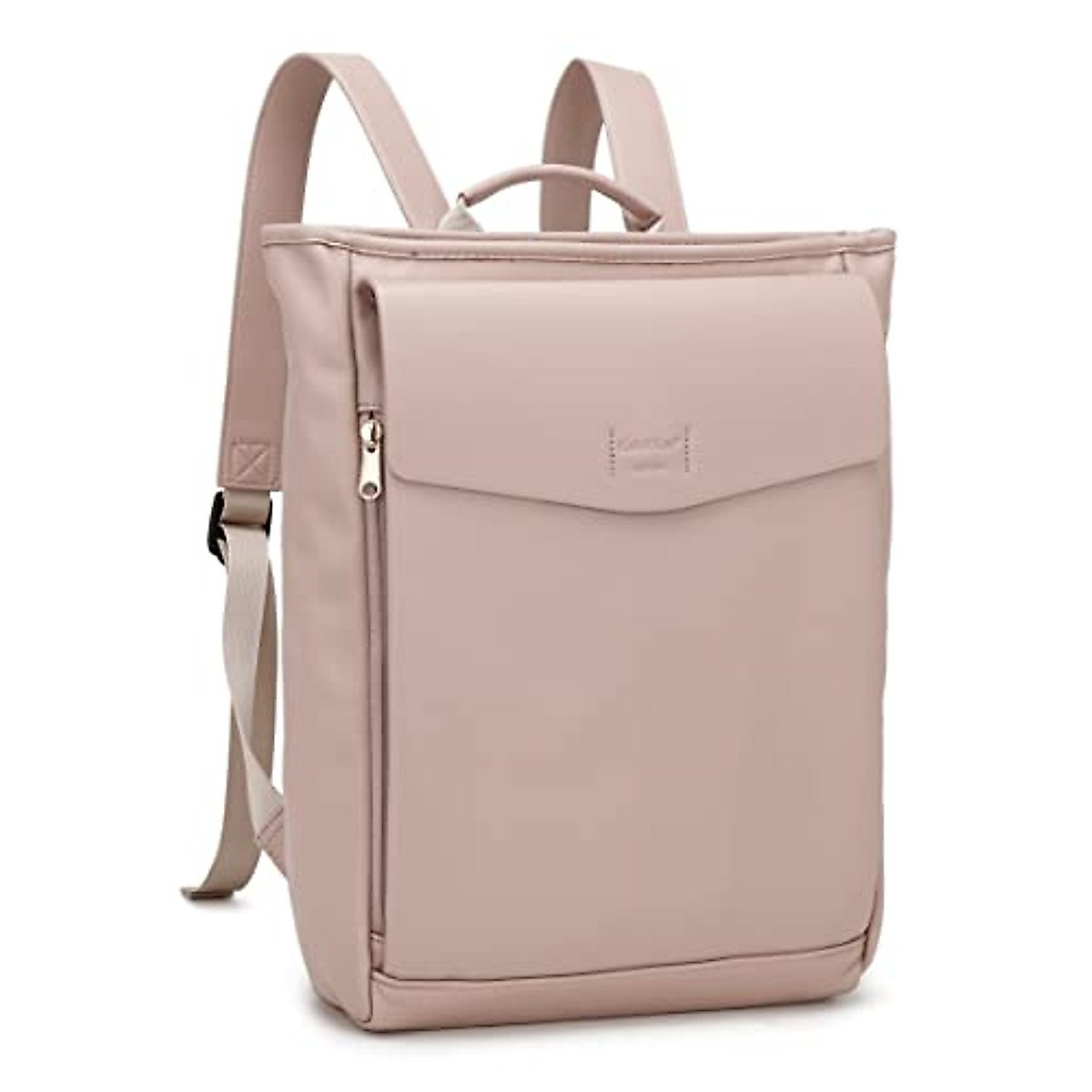 Kah&Kee Feaux Leather Backpack Purse for Women Casual Travel Daypack with Laptop Compartment 13 Inch (Tan Pink)