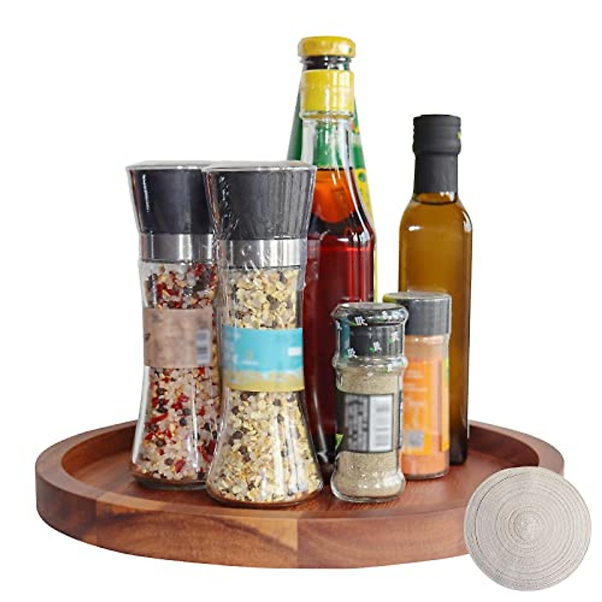 Paninluo Lazy Susan Organizer with Mat - 12 Inch Wooden Lazy Susan for Table Keep Space Organized and Nice,Lazy Susan Turntable for Cabinet、Countertop、Pantry、Spice Rack
