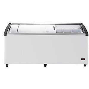 DUURA DDFC21 Commercial Mobile Ice Cream Display Chest Freezer Sub Zero Temp Curved Glass Top Frost Free Lid with 8 Wire Baskets, 71.7 Inch Wide 21.2 Cubic Feet, White, 21 cu.ft