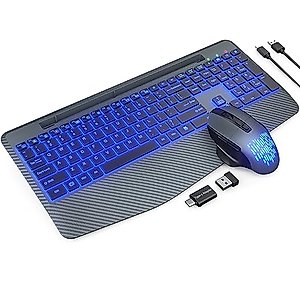 Wireless Keyboard and Mouse Backlit, Wrist Rest, Jiggler Mouse, Phone Holder, Ergo Rechargeable Silent Light Up Combo for Computer, Mac, PC, Laptop, Chromebook - by SABLUTE, Gray