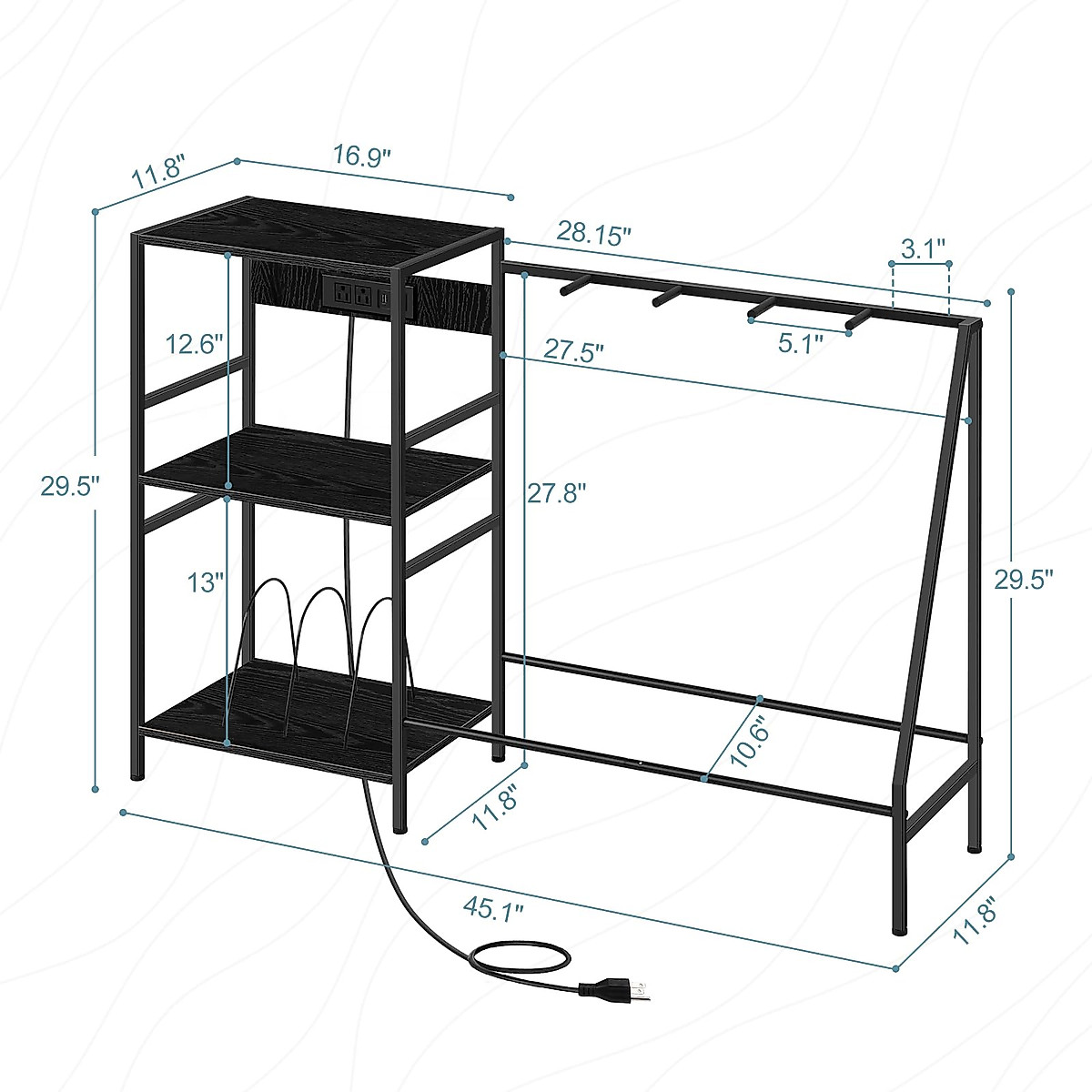 OYEAL Acoustic Guitar Stand, 5 Electric Bass Guitar Stand Floor with Record Storage, Multiple Guitar Rack Hoder with Charging Station for Acoustic, Electric, Bass, Ukulele, Guitar Accessories, Black