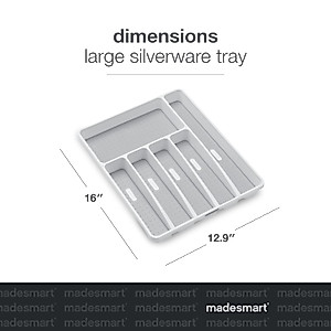 madesmart Large Silverware Tray - White |CLASSIC COLLECTION | 6-Compartments| Kitchen Drawer Organizer | Soft-Grip Lining and Non-Slip Rubber Feet | BPA-Free