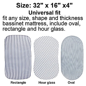 Bassinet Sheets 4 Pack for Baby Unisex, Stretchy Jersey Knitted Fitted Sheet Universal for Oval Rectangle and Hourglass Bassinet Mattress, White and Grey, Neutral for Baby Boy and Girl