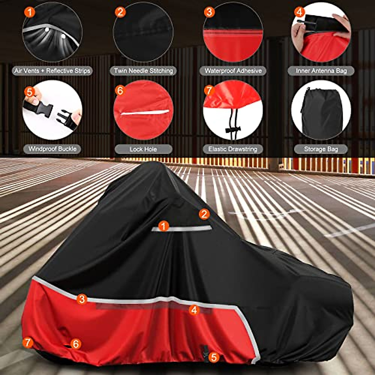 Waterproof Motorcycle Cover Replace for Harley Davidson Sport Models, 420D Oxford Cloth Nightster, Sportster Motorcycle Cover with Reflective Strips for Snow Rain Dust Hail Protection