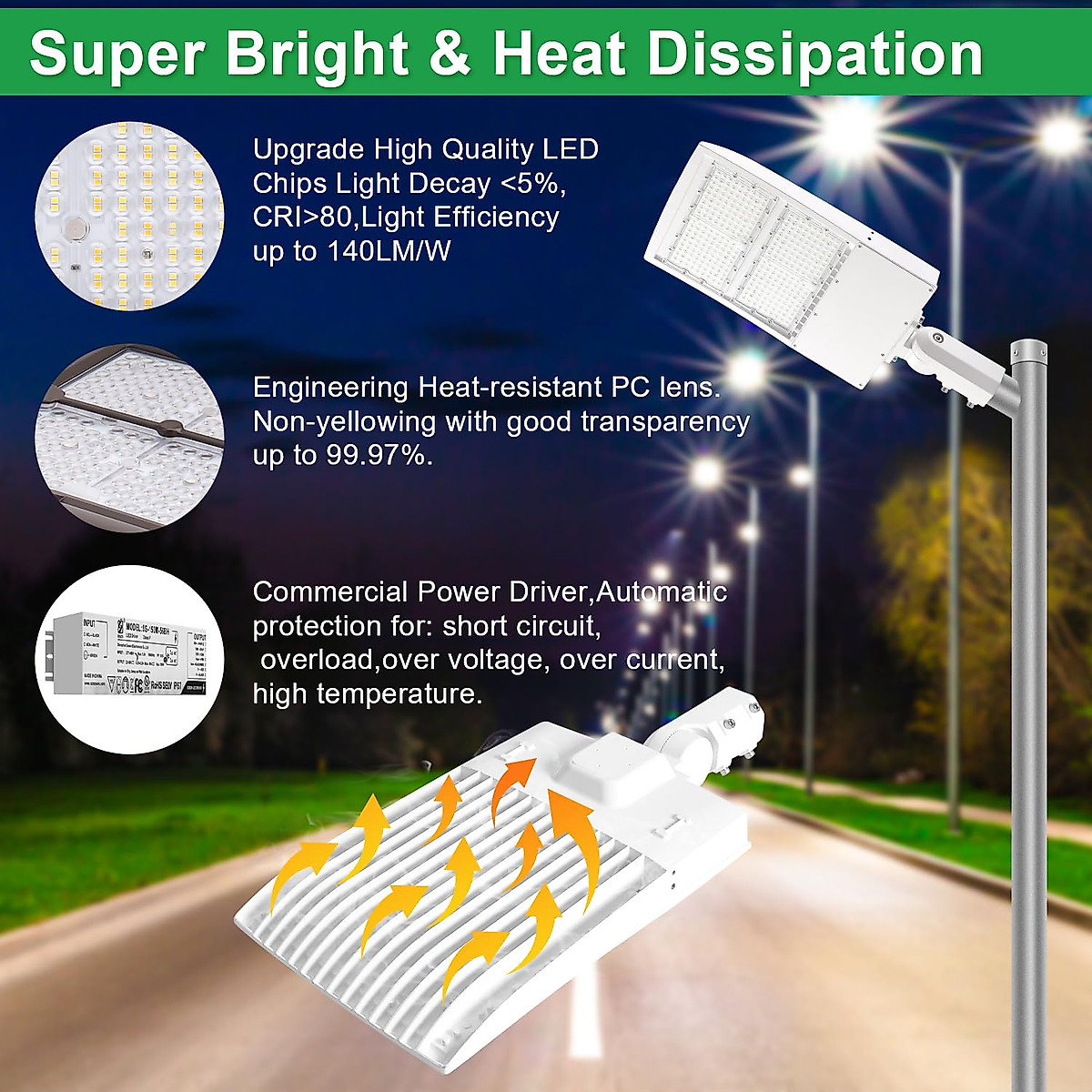 300W LED Parking Lot Light, 42000LM(140LM/W) 5000K White LED Shoebox Area Light, 1-10V Dimmable Commercial Outdoor Street Pole Lighting, IP65 Waterproof 100-277VAC UL DLC Listed