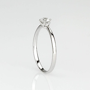 DoubleAccent Solid 14K White Gold Wedding Ring Tiny Small Round CZ Stone 0.25 Carat Classic Solitaire Engagement Ring (Size 5 to 9), 5