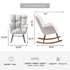 Ugijei Rocking Chair Nursery, Teddy Glider Rocker with High Backrest, Modern Rocking Accent Chairs for Nursery, Living Room, Bedroom (Ivory)