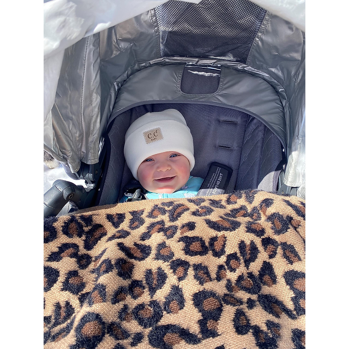 Funky Junque Large Soft Warm Lightweight Baby Throw Blanket for Toddler Bed, Strollers, Naps, Daycare Preschool Baby Throw Blanket - Leopard Pattern - Latte