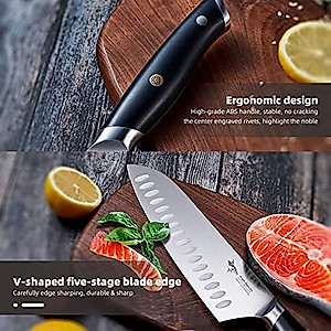 MAD SHARK Chef Knife, Professional 8 Inch Santoku Knife, Made of German High Carbon Stainless Steel, Non-stick Ultra Sharp Kitchen Knife with Ergonomic Handle, Finger Guard and Gift Box