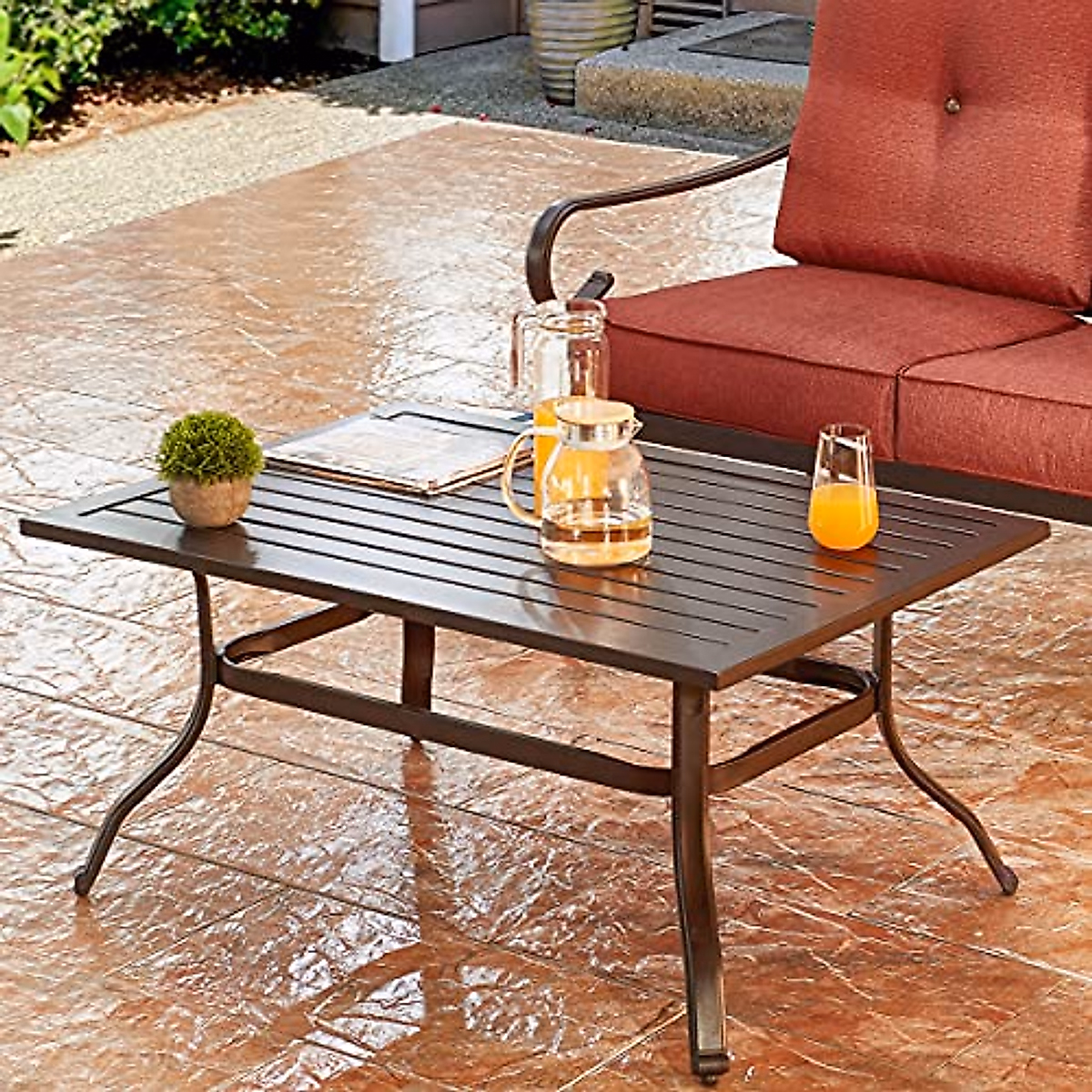 PatioFestival Patio Loveseat Bench 2-Person 6.3 Inch Cushioned Outdoor Sofa with Coffee Table All Weather Steel Frame