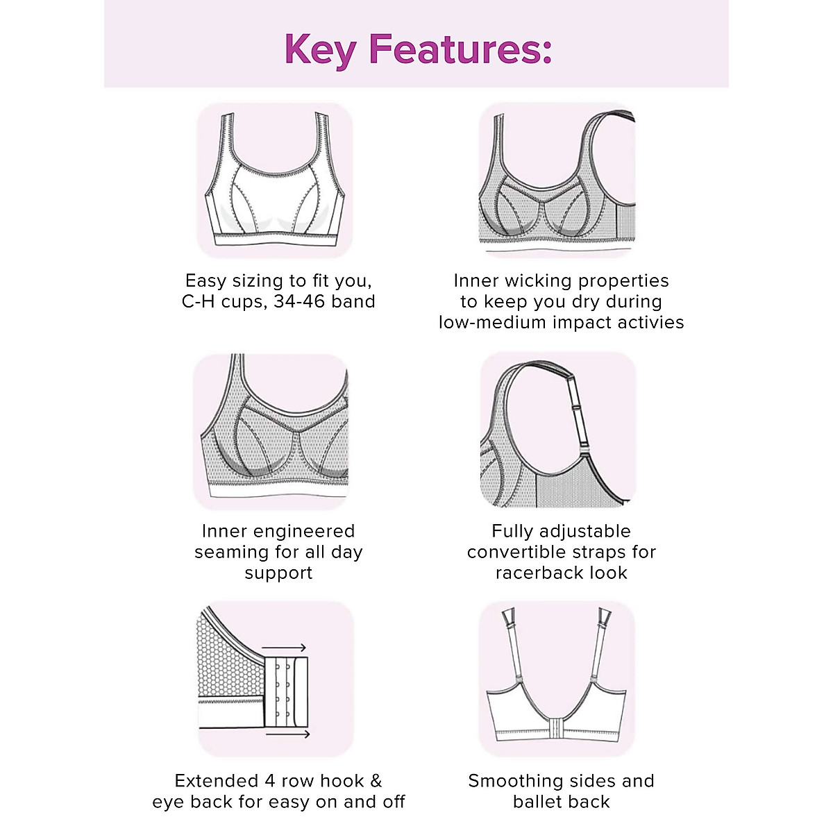 Curvy Couture Size Women Support Bust, Perfect Workout, High Impact Sports Bra, Charcoal Melange, XX-Large Plus