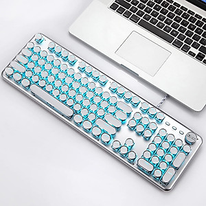 Alkem Mechanical Gaming Keyboard with 30 LED Backlits White Retro Typewriter Keyboard Full-Size 104 Keys USB Wired Retro Steampunk Keyboard Blue Switch Ergonomic Keyboard Metal Panel (Silver)