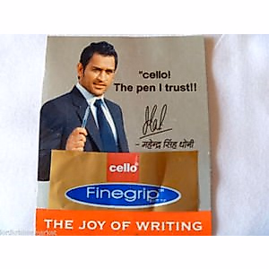 10 X Cello Fine Grip Non-stop Writing Ball Point Pen BLUE Ink Writing Ballpoint Pen # Brand Ad By Indian Cricketer Mahindera Singh Dhoni