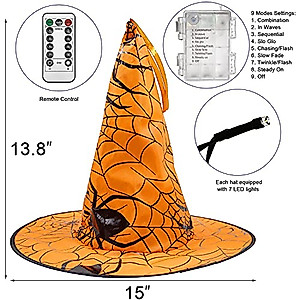 Dazzle Bright 8 Pcs Hanging Witch Hat String Lights, Light Up Waterproof Halloween Decorations with Remote Control for Outdoor Garden Party Carnival Supplies Decor