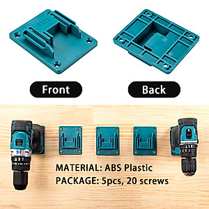 5 Packs Tools Drill Mount Holder, Fit for Makita 18V Li-ion Drill Tools Holder Dock Hanger with 20 Screws(cyan-blue, No Tool)