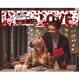 Valentine's Day Banner Yard Sign Red Buffalo Plaid Gnome Large Yard Sign Banner with XOXO Everyone Rose Heart for Valentine’s Day Outdoor and Indoor Decoration