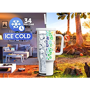 Meoky 40 oz Tumbler with Handle and Straw, 24 oz Insulated Tumbler with Lid and Straw, Stainless Steel Vacuum Insulated Tumbler, Keeps Cold, 100% Leak Proof, Fits in Car Cup Holder (Kiss)