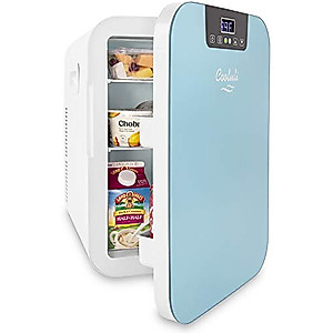 Cooluli 20L Mini Fridge For Bedroom - Car, Office Desk & College Dorm Room - Glass Front & Digital Temperature Control - 12v Small Refrigerator for Food, Drinks, Skin Care, Beauty & Breast Milk (Blue)