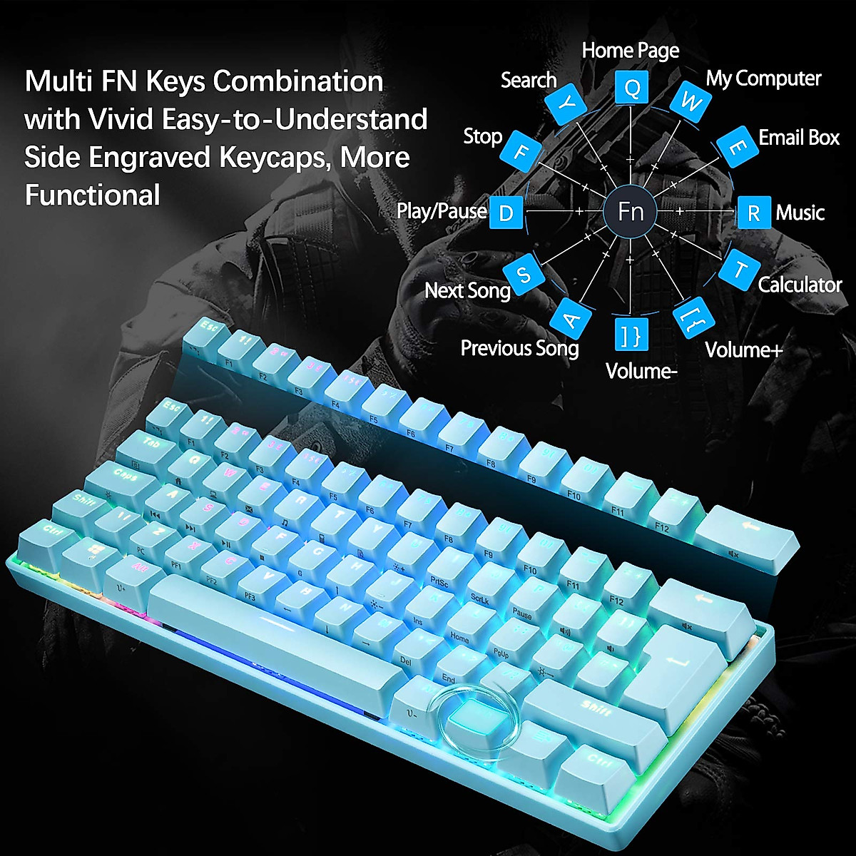 Mechanical Gaming Keyboard and Lightweight Honeycomb Mouse Combo with Rainbow RGB Backlit Full Anti-ghosting 61 Key Ergonomic Programmable Mice Wired USB for Laptop PC Gamer Typist(Blue/Blue Switch)