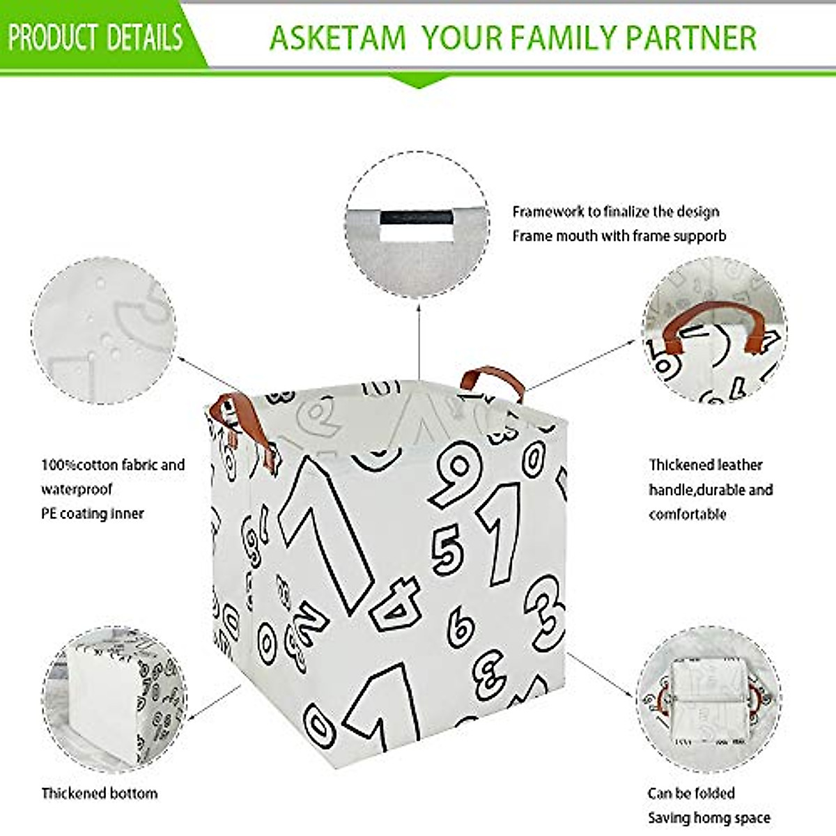 ASKETAM Square Canvas Collapsible Fabric Baby Toy Box Storage Bin Bedroom Decor Closet Kids Laundry Baskets Toy Organizer,Shelf Basket Nursery Storage,Gift Baskets(Number)