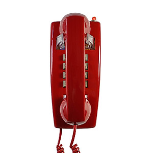 TelPal Red Wall Phone, Analog Corded Wall Mounted Phone with Loud Traditional Bell, Classic Landline Phones Wall Mount with Handset Volume Control- Wall Mount Jack Required