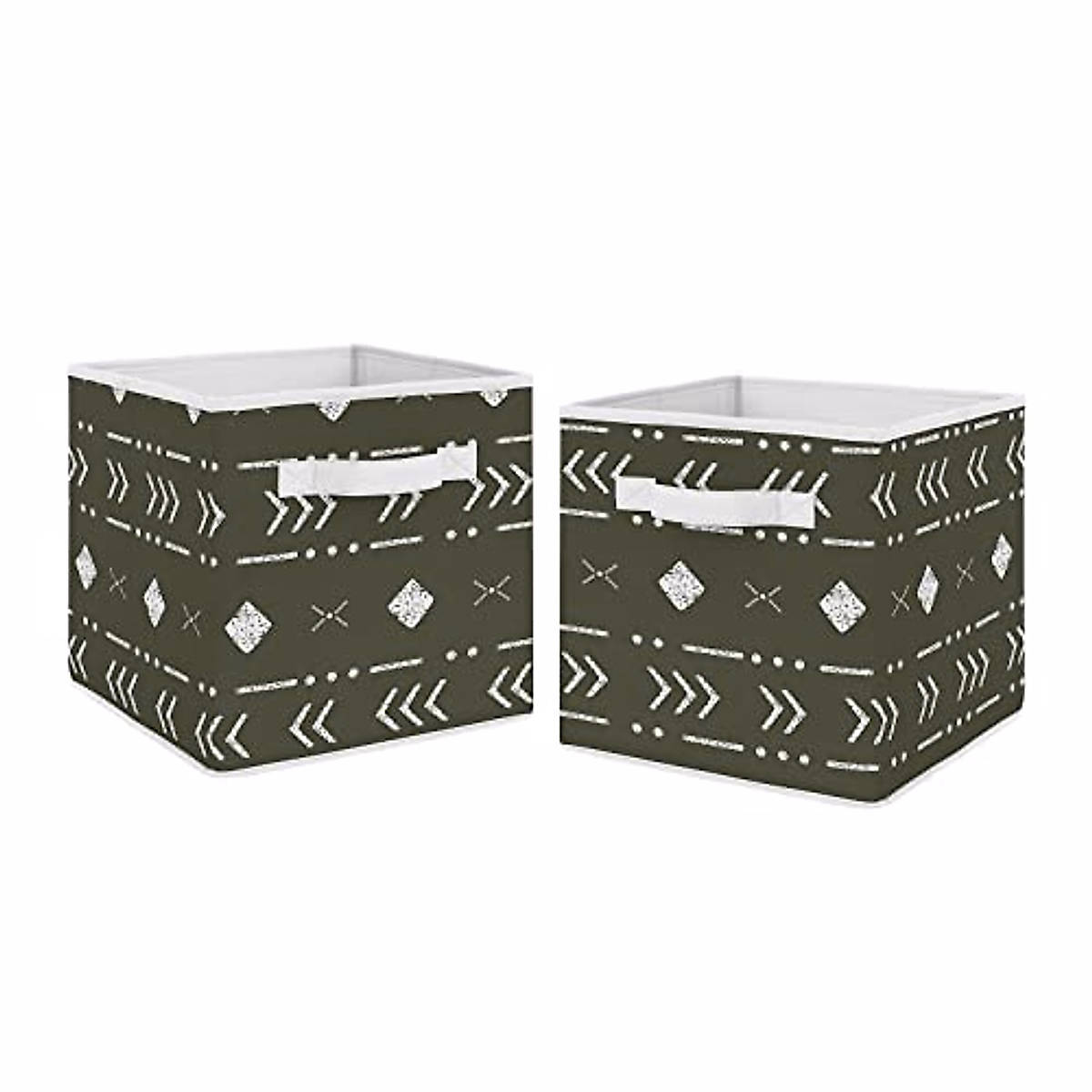 Sweet Jojo Designs Hunter Green Boho Tribal Mudcloth Foldable Fabric Storage Cube Bins Boxes Organizer Toys Kid Baby Children Set of 2 White Woodland Bohemian Southwest Geometric Arrow Aztec Mud Cloth