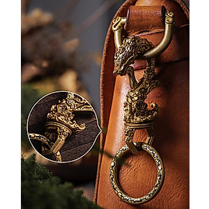 Vintage Style Brass Dragon Design Swivel Snap Hook Key Chain W/Rings Trigger Clip Keyring ( 925 Silcer Horn + Ring + Dragon ), 5.8 x 1.2 x 0.6 inch