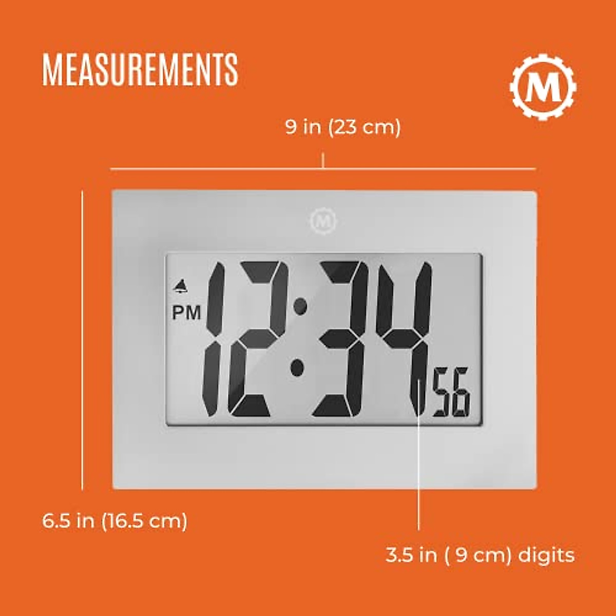 MARATHON Large Digital Wall Clock with 8” Display, Graphite Gray - Easy to Read