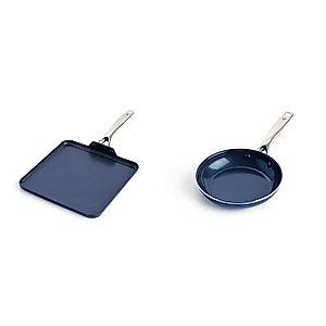Blue Diamond Cookware Diamond Infused Ceramic Nonstick, 11" Griddle Pan, PFAS-Free, Dishwasher Safe, Oven Safe, Blue & Cookware Diamond Infused Ceramic Nonstick 8" Frying Pan Skillet, PFAS-Free