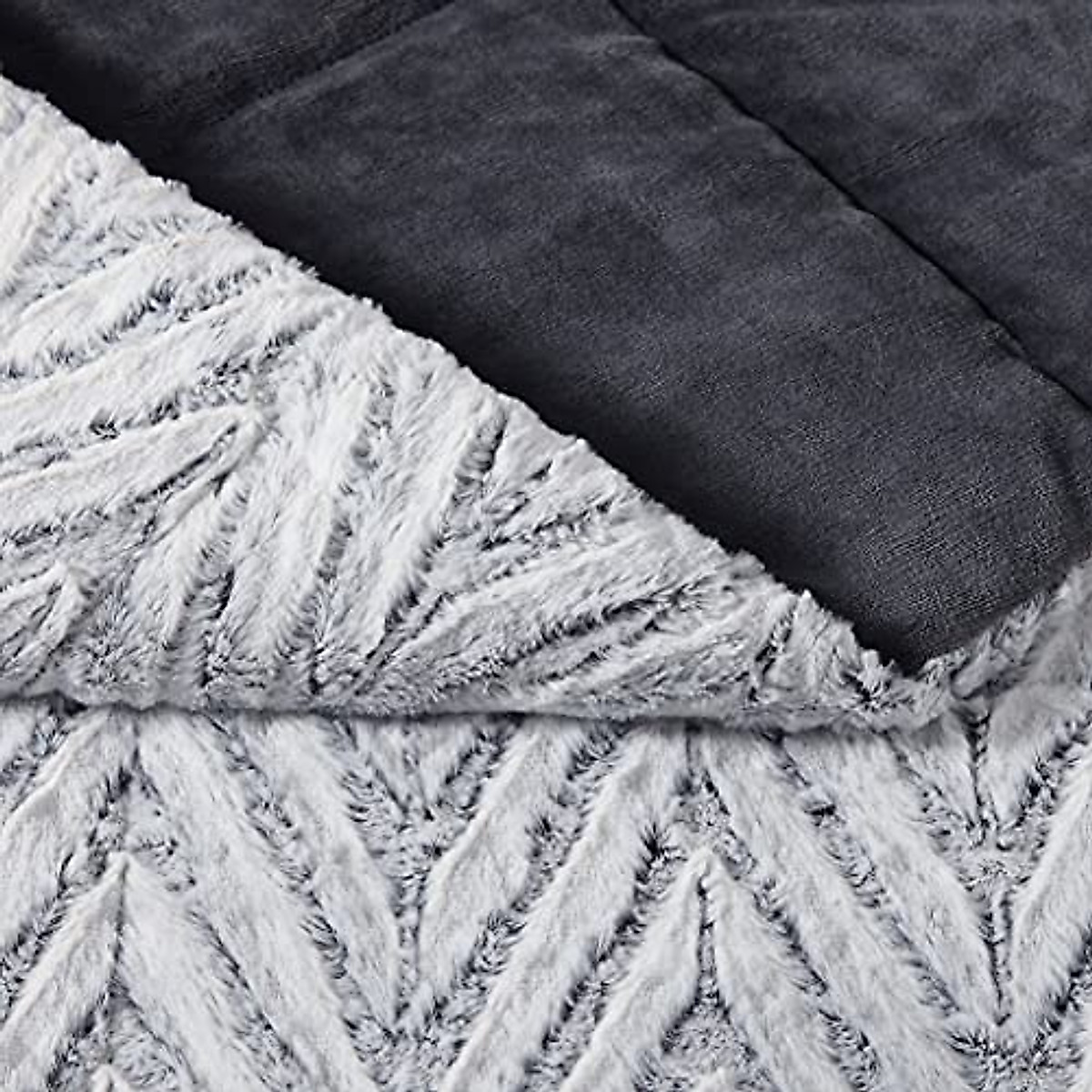 Christian Siriano - Grey Chevron Luxury Faux Fur Filled Throw (60" x 70") - Gift Box Included - Perfect for Gifting Friends & Family
