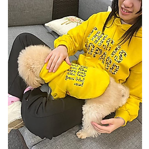 YoPetMax Pet-Parent Matching Leopard Pattern Family Look Pullover Hoodie Sweatershirt for Cat Small Dog Kitten Puppy Dogs&Mommy Outfits Clothes are Sold Separately(XL,Yellow)