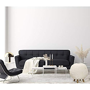 Critter Sitters 19-In. Seat Height Plush White Pouf Ottoman with 4 Spindle Legs, Round Ottoman for Nursery, Bedroom, Vanity, Playroom, and Living Room Decor, Soft and Comfortable Pouf Chair