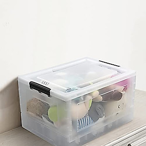 Idomy 30 L Plastic Collapsible Storage Box, Folding Storage Box, Clear, 2-Pack